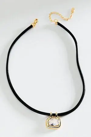 Anthropologie Gem Pendant Cord Necklace - Black