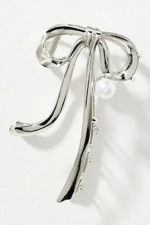 Anthropologie Metal Bow Hair Claw Clip - Silver