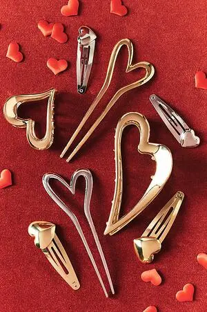 Anthropologie Metal Heart Hair Claw Clips, Set Of 2 - Gold