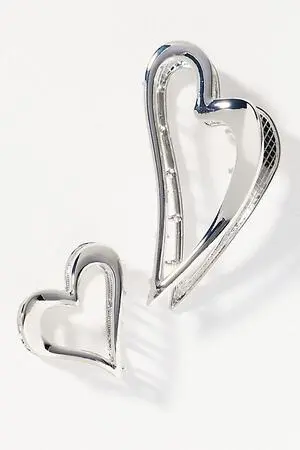 Anthropologie Metal Heart Hair Claw Clips, Set Of 2 - Silver