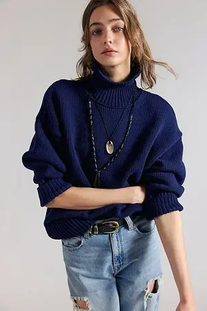 Free People Mercer Knit Turtleneck Pullover - Peacoat