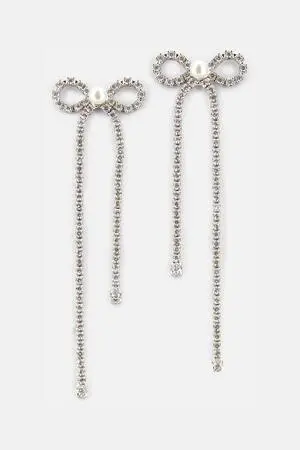 SELF-PORTRAIT Crystal Bow Earrings - Silver