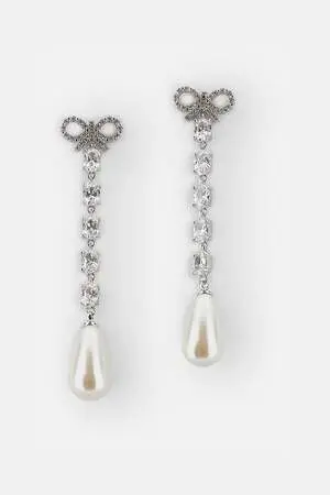 SELF-PORTRAIT Bow Drop Earrings - Silver