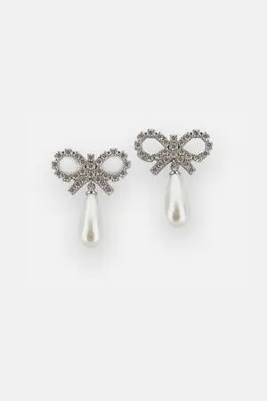 SELF-PORTRAIT Earrings With Pearl Pendants - Silver