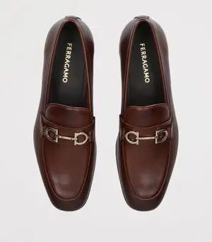FERRAGAMO Leather Balty Loafers - Brown