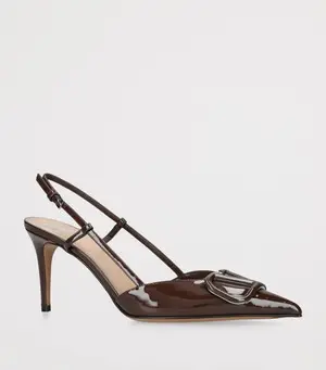 Valentino Garavani Patent Leather Vlogo Slingback Pumps - Brown