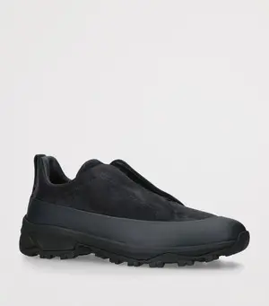 Zegna Suede Triple Stitch Monte Sneakers - Navy
