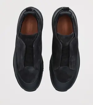 Zegna Suede Triple Stitch Monte Sneakers - Navy