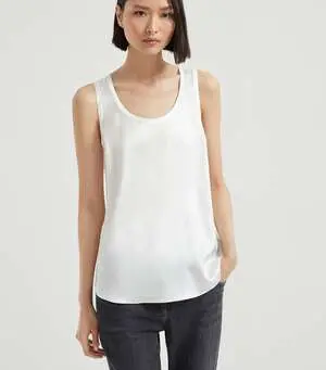 Brunello Cucinelli Stretch-silk Satin Reversible Tank Top - White