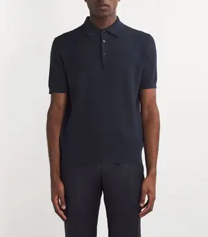 Brioni Cotton-silk-cashmere Polo Shirt - Blue