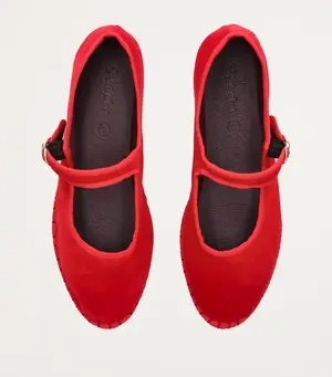 FLABELUS Velvet Mary Jane Flats - Red
