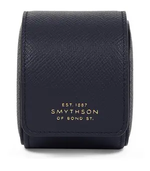Smythson Leather Panama Single Watch Roll - Blue