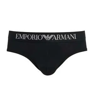 Emporio Armani Stretch-cotton Logo Briefs - Black