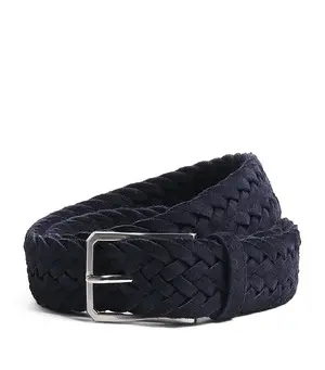 Canali Suede Woven Belt - Navy