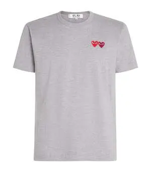 Play Comme Des Garcon Embroidered Double-heart T-shirt - Grey