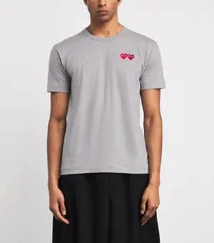 Play Comme Des Garcon Embroidered Double-heart T-shirt - Grey