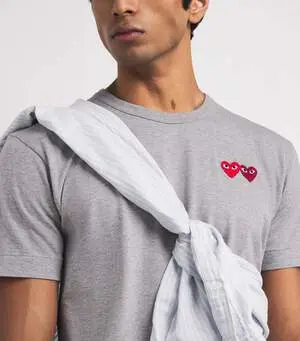 Play Comme Des Garcon Embroidered Double-heart T-shirt - Grey