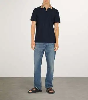 Burberry Cotton Check-collar Polo Shirt - Navy