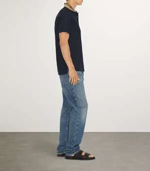 Burberry Cotton Check-collar Polo Shirt - Navy
