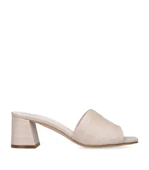 GINA Leather Croc-embossed Arles Mules - Beige