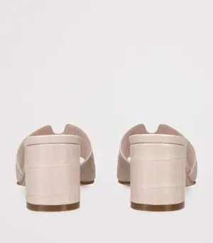 GINA Leather Croc-embossed Arles Mules - Beige