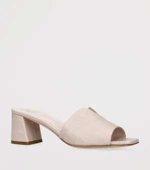 GINA Leather Croc-embossed Arles Mules - Beige