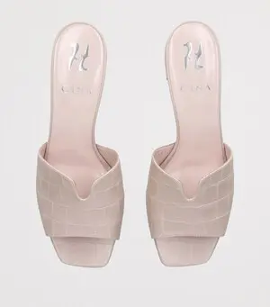 GINA Leather Croc-embossed Arles Mules - Beige