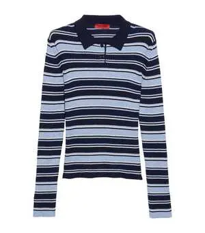 Max & Co. Rib-knit Stripe Polo Sweater - Blue
