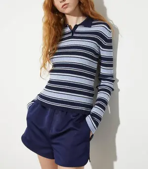 Max & Co. Rib-knit Stripe Polo Sweater - Blue