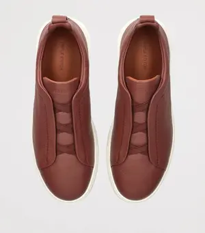 Zegna Leather Triple Stitch Sneakers - Red