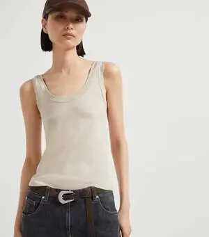 Brunello Cucinelli Stretch-cotton Ribbed Tank Top - Beige
