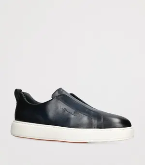 Santoni Clean Icon Leather Sneakers - Navy