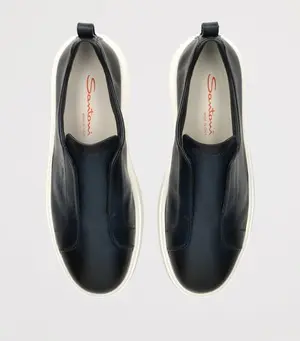 Santoni Clean Icon Leather Sneakers - Navy