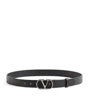 Valentino Garavani Leather Vlogo Signature Belt - Black