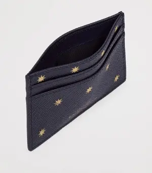 Smythson Panama Leather Stars Card Holder - Blue