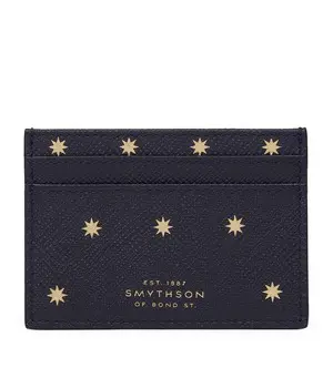 Smythson Panama Leather Stars Card Holder - Blue