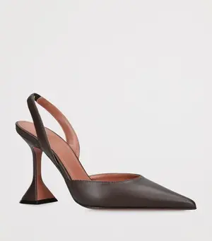 Amina Muaddi Leather Holli Slingback Pumps 95 - Brown