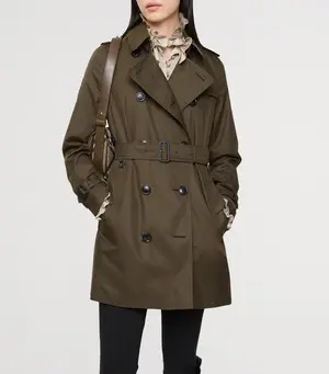 Burberry Kensington Tropical Gabardine Trench Coat - Green