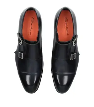 Santoni Leather Double-buckle Monk Shoes