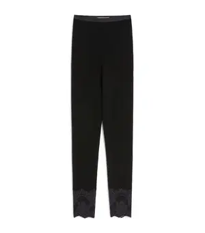 Valentino Garavani Cashmere Leggings With Floral Lace Hem