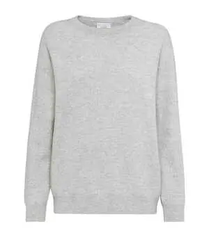 Brunello Cucinelli Cashmere Sweater With Monili Trim - Grey