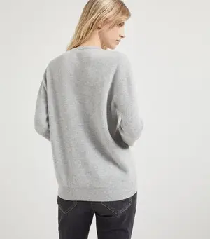 Brunello Cucinelli Cashmere Sweater With Monili Trim - Grey