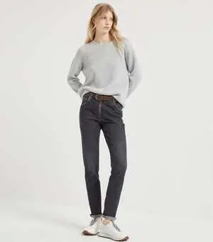 Brunello Cucinelli Cashmere Sweater With Monili Trim - Grey
