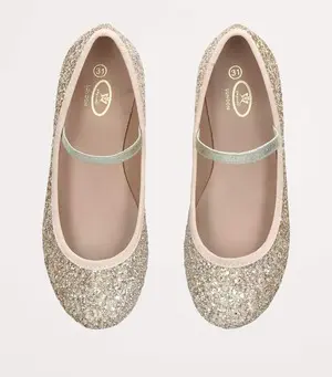 PAPOUELLI Leather Glitter Ballet Flats