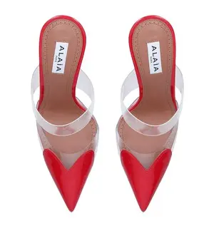 Alaïa Leather Coeur Mules - Red