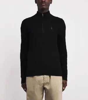 Polo Ralph Lauren Wool-cashmere Quarter-zip Cable Knit Sweater - Black