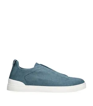 Zegna Cotton-linen Triple Stitch Sneakers - Blue