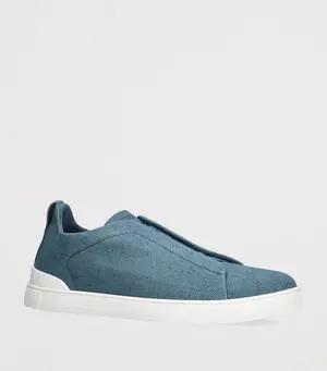 Zegna Cotton-linen Triple Stitch Sneakers - Blue