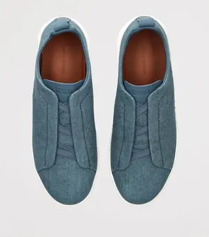 Zegna Cotton-linen Triple Stitch Sneakers - Blue