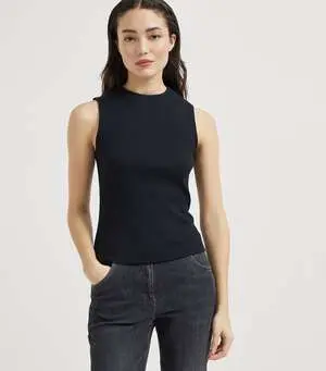 Brunello Cucinelli Cotton Ribbed Tank Top - Black